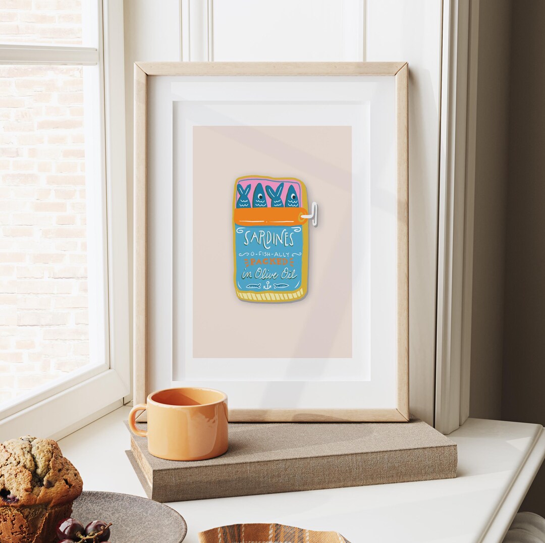 Printable Sardines Art Print - Cute Kitchen Decor - Aesthetic Fish Wall ...