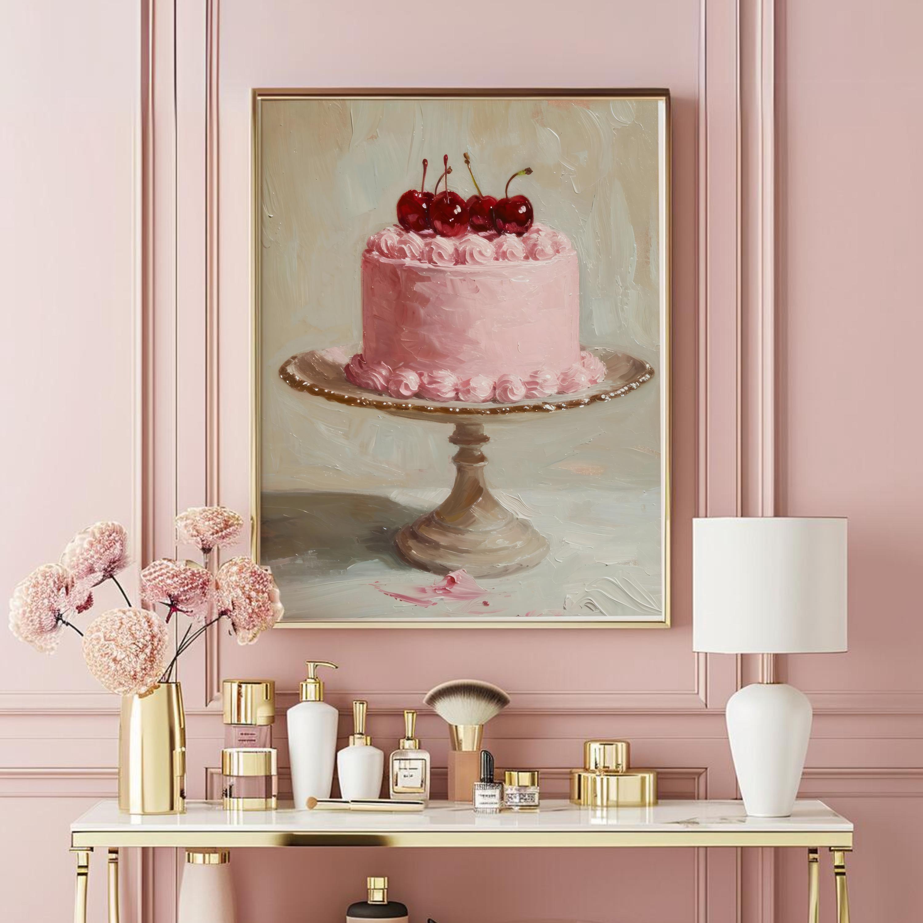 Coquette Cake Art Print: Pink Cherry Decor (digital Download) - Etsy