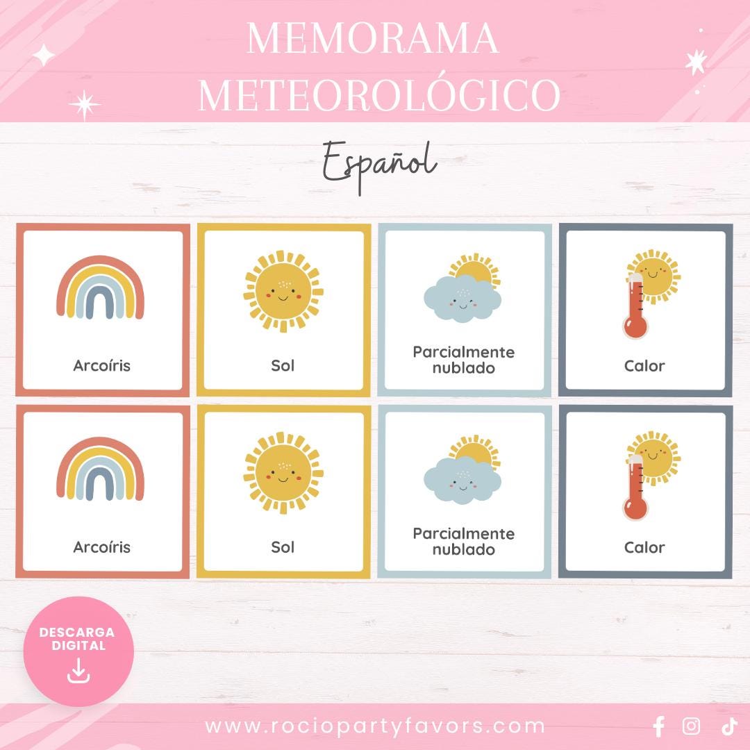 Educational Weather Memory Game, Printable Flashcards, Spanish, Early ...