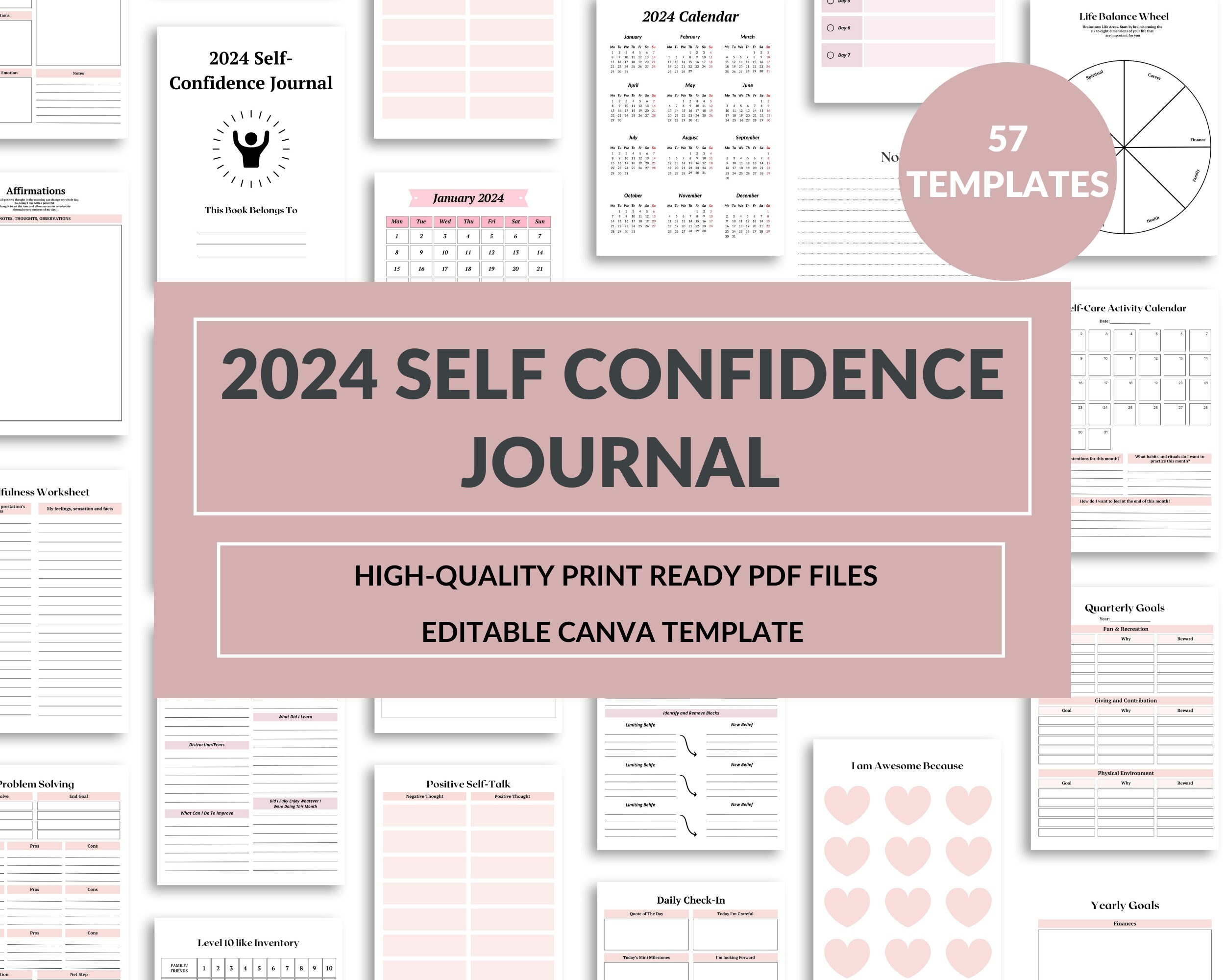 2024 Self Confidence Journal Printable and Editable Canva KDP - Etsy