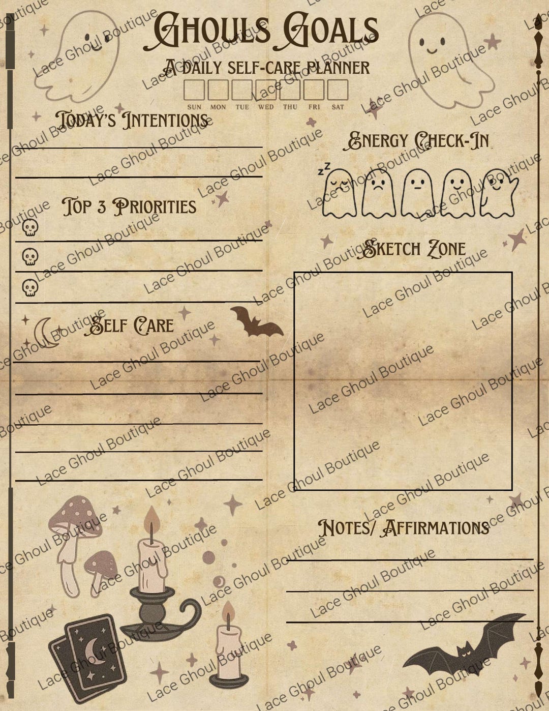Ghoul Goals Self-care Planner | Printable Daily Mental Health Tracker ...