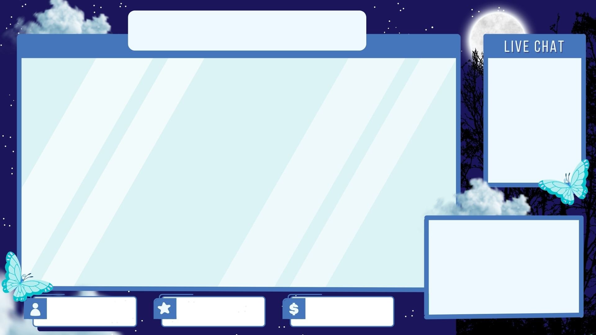 Blue Butterfly Night Twitch Overlay Stream Package, Cozy Animated ...