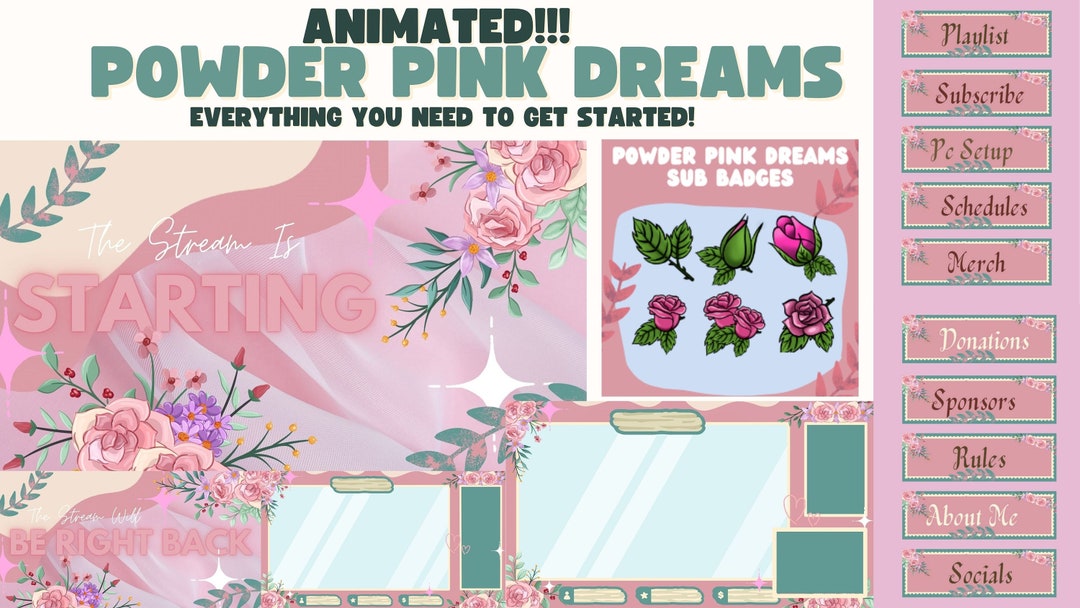 Powder Pink Roses Twitch Overlay Stream Package, Beautiful Roses Twitch ...