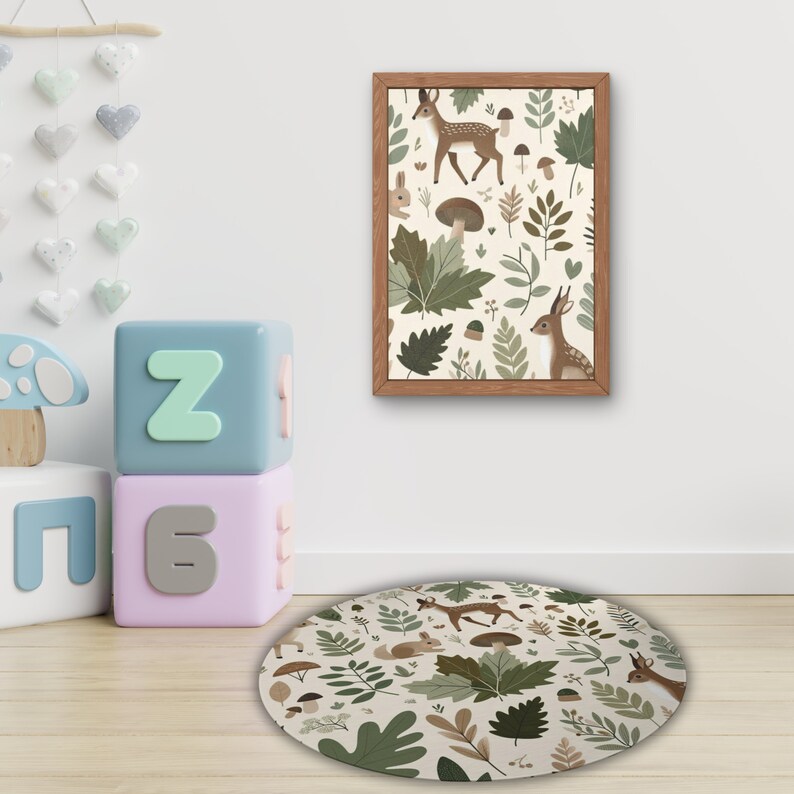 Woodland Animals Whimsical Round Rug Playful Critters Illustrations on ...