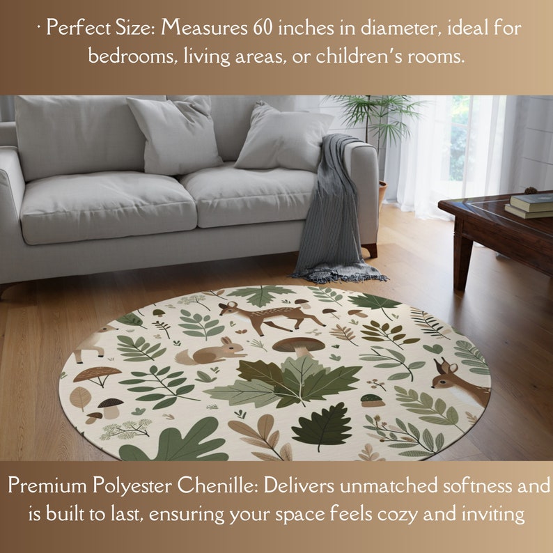 Woodland Animals Whimsical Round Rug Playful Critters Illustrations on ...