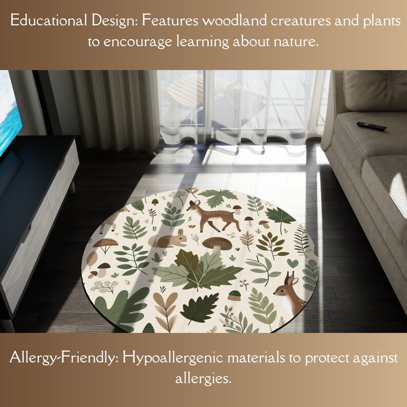 Woodland Animals Whimsical Round Rug Playful Critters Illustrations on ...