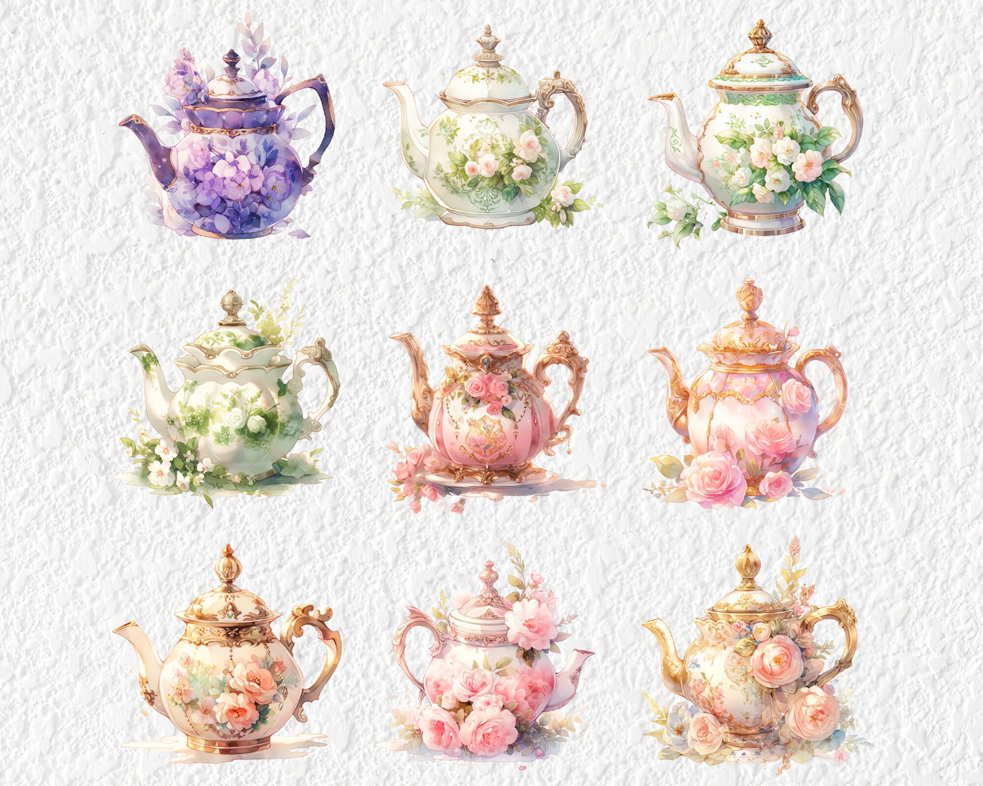 24 PNG Tea Pot Clipart Watercolor Tea Cup & Tea Pot Tea Party Digital ...