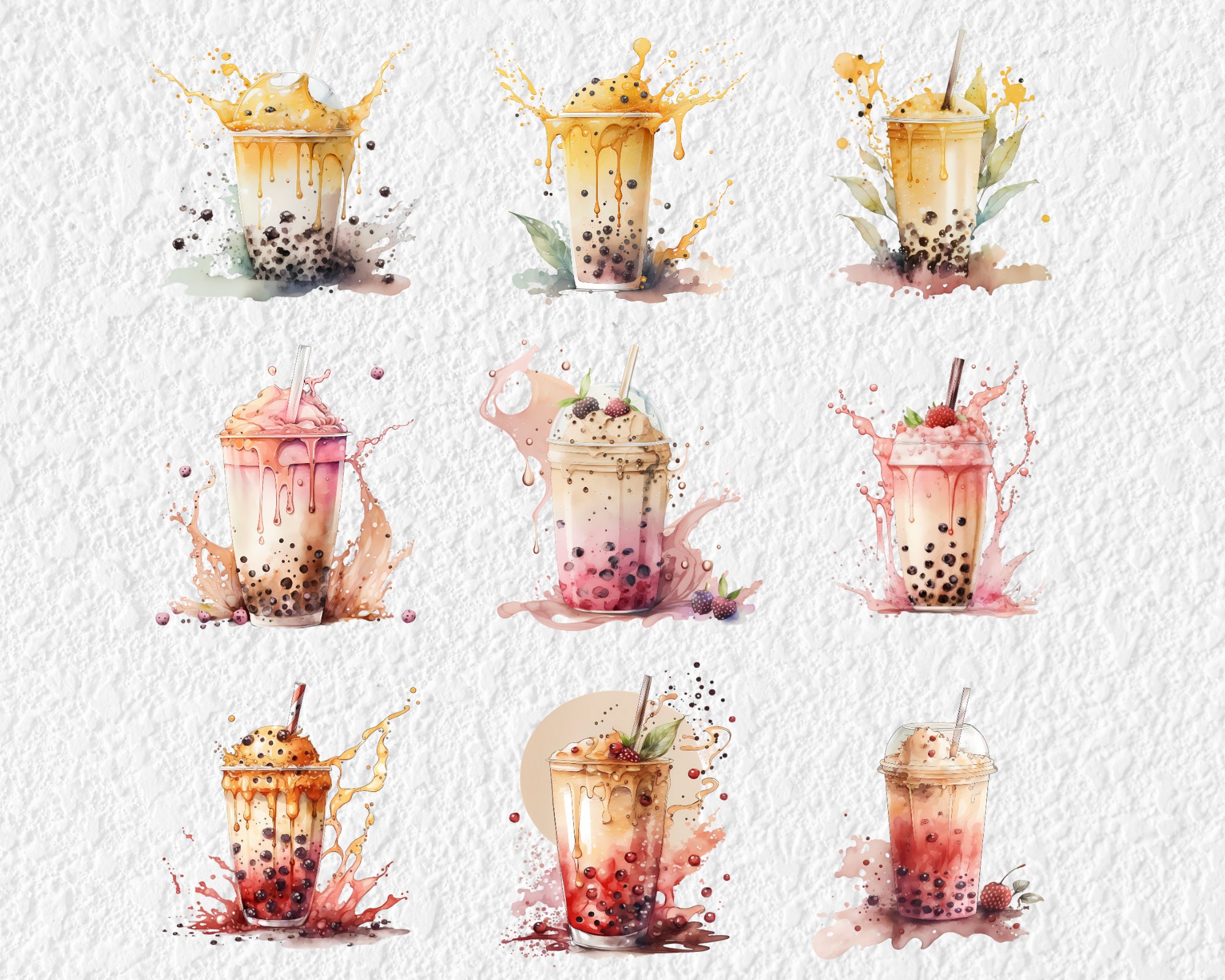 20 PNG Boba Tea Clipart, Watercolor Bubble Tea Clipart Collection ...