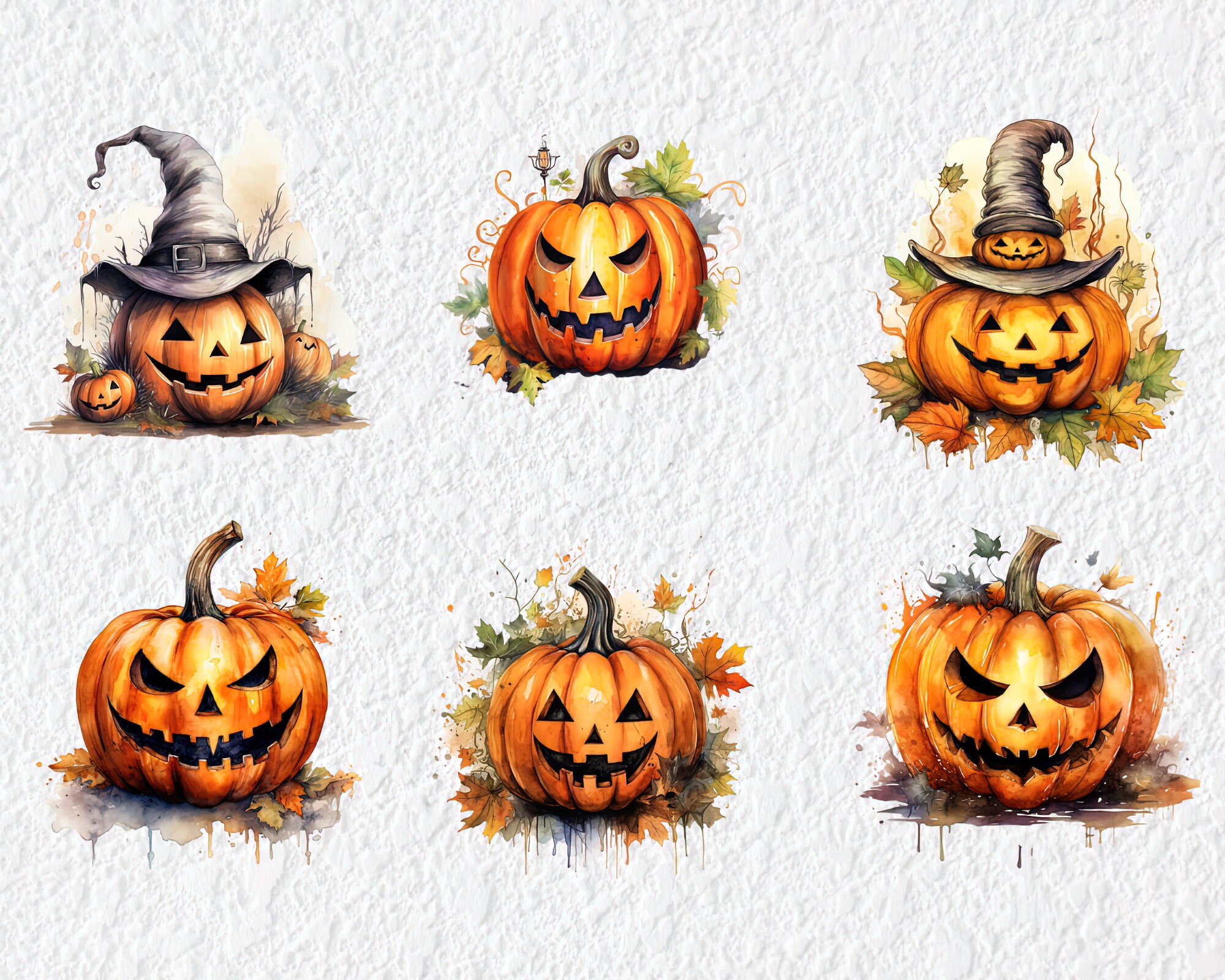 35 PNG Jack'o Lantern Watercolor Clipart Halloween Season Digital ...