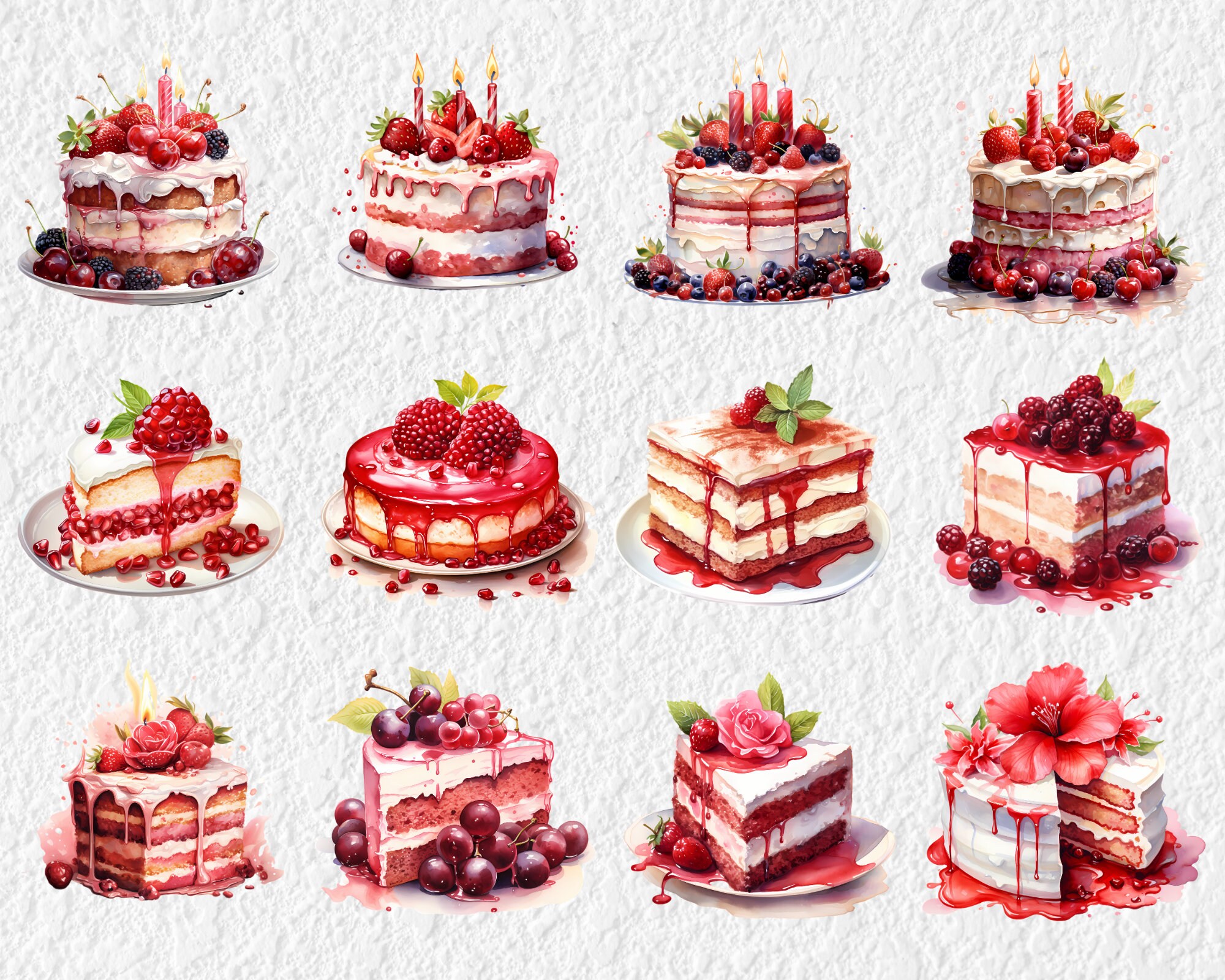 25 PNG Delicious Cake Clipart Watercolor Birthday Cake Sweet - Etsy