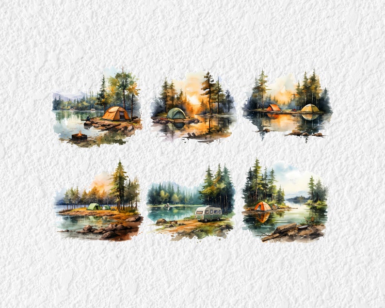 Riverside Camping Clipart Watercolor Forest Woods Clipart - Etsy