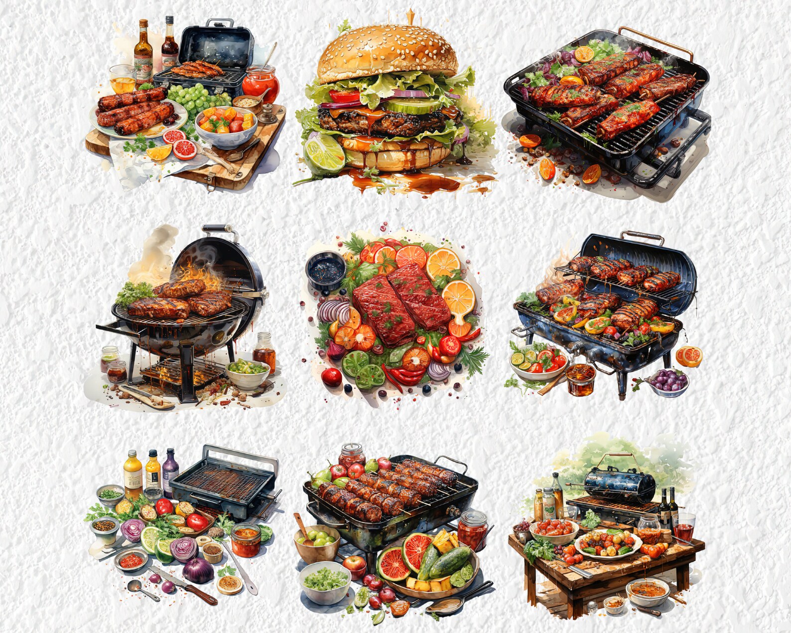 20 PNG Barbecue Clipart Bundle Watercolor Food & Drinks Arts Digital ...