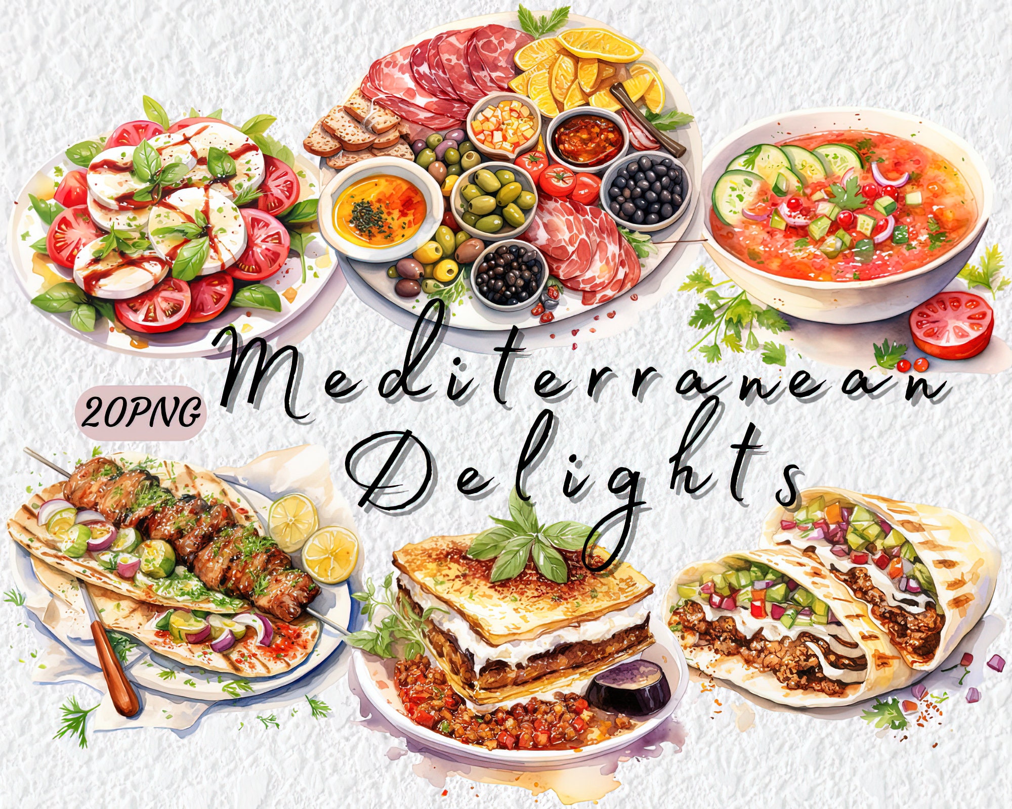20 PNG Mediterranean Delights Clipart Watercolor Mediterranean Food ...