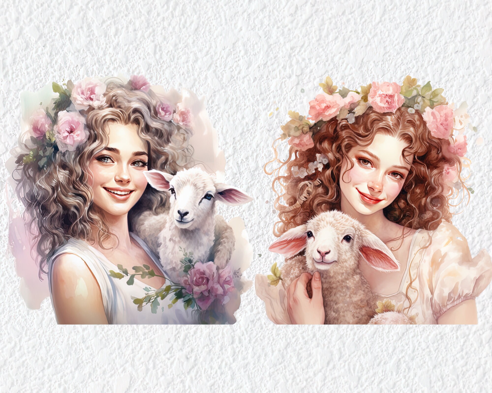 20 PNG Pretty Lady & Lamb Clipart Watercolor Cute Lamb - Etsy