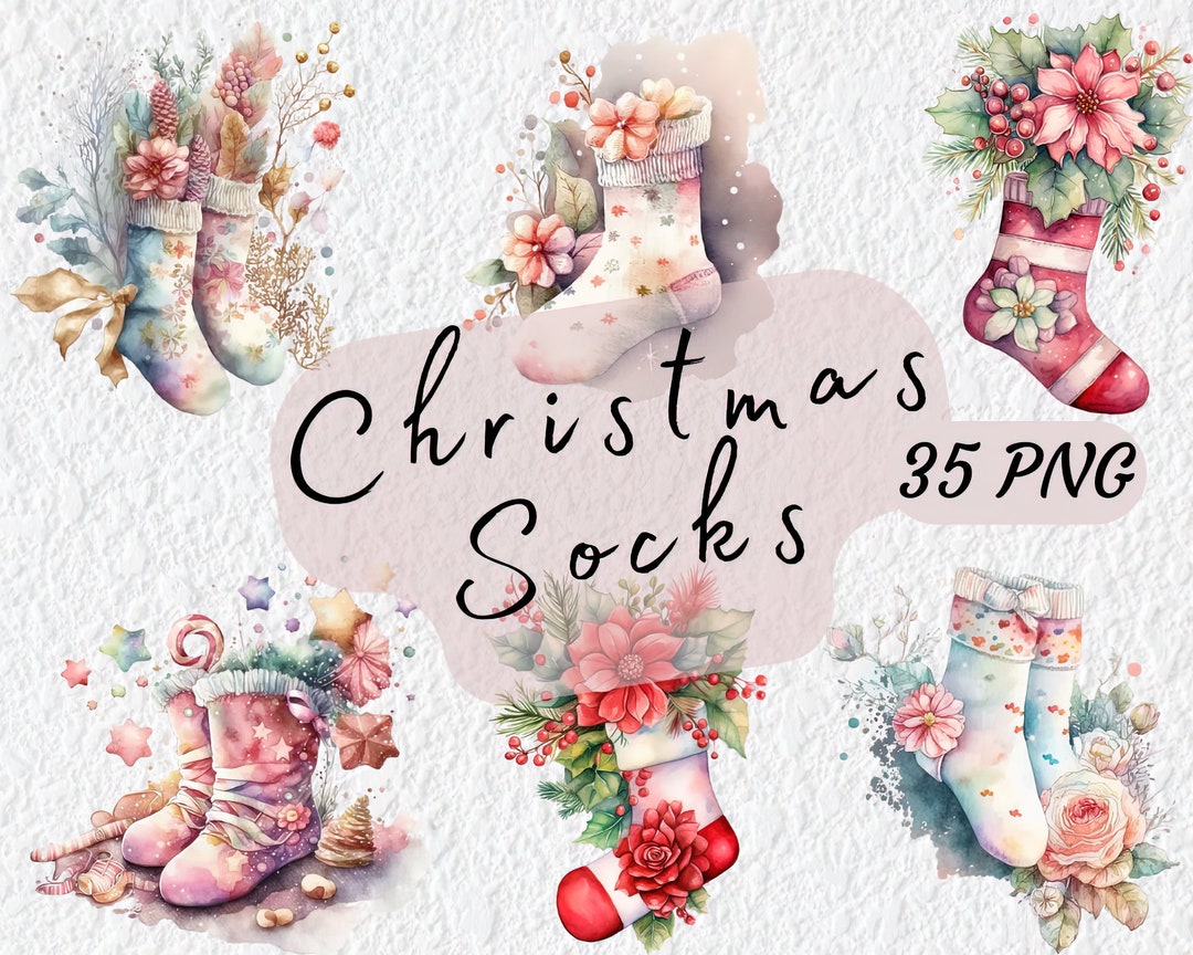 35 PNG Christmas Socks Watercolor Clipart Watercolor Xmas Decoration ...