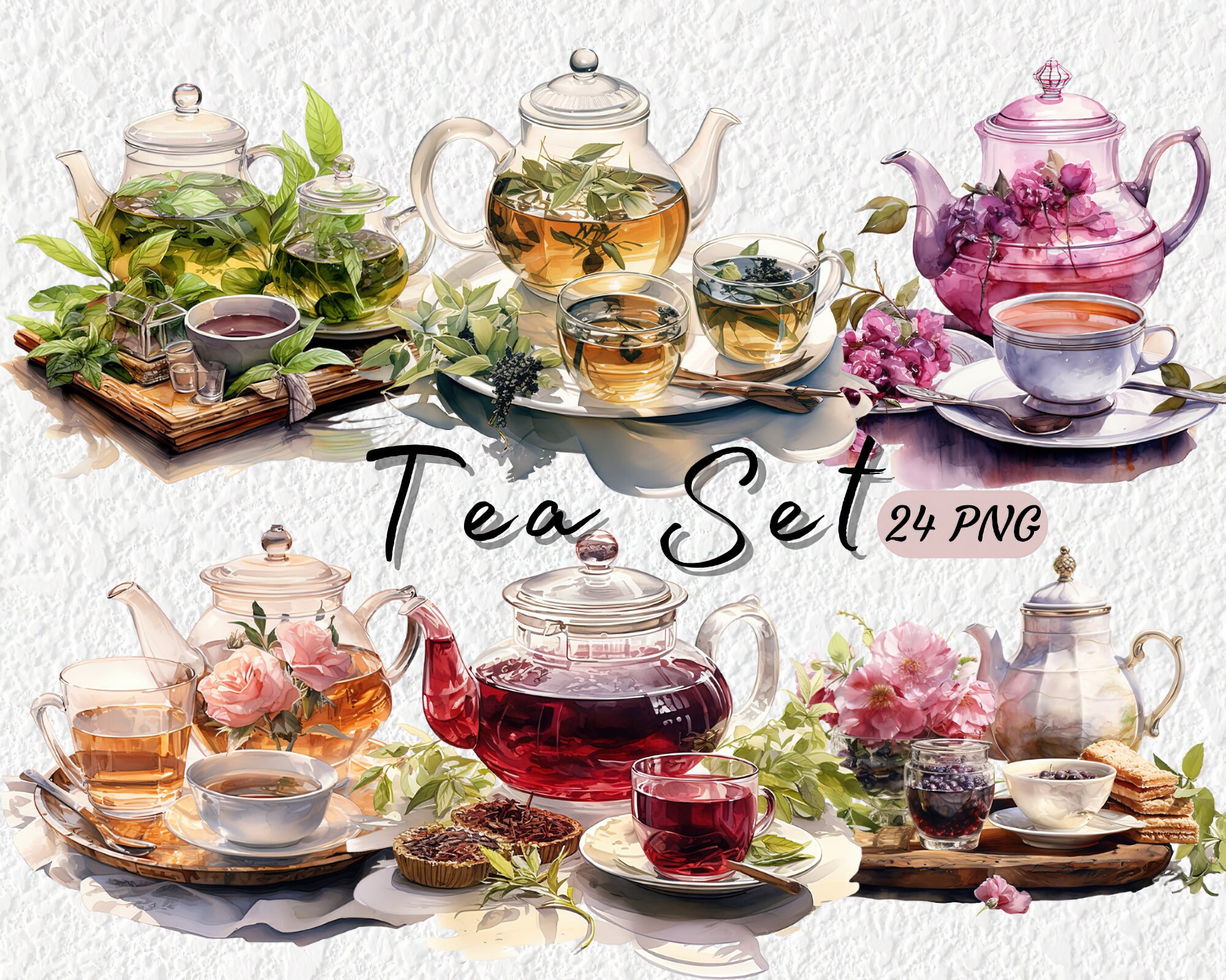 24 PNG Tea Set Clipart Watercolor Tea Cup & Tea Pot Tea - Etsy