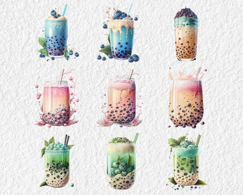 23 PNG Boba Tea Clipart Watercolor Bubble Tea Clipart - Etsy