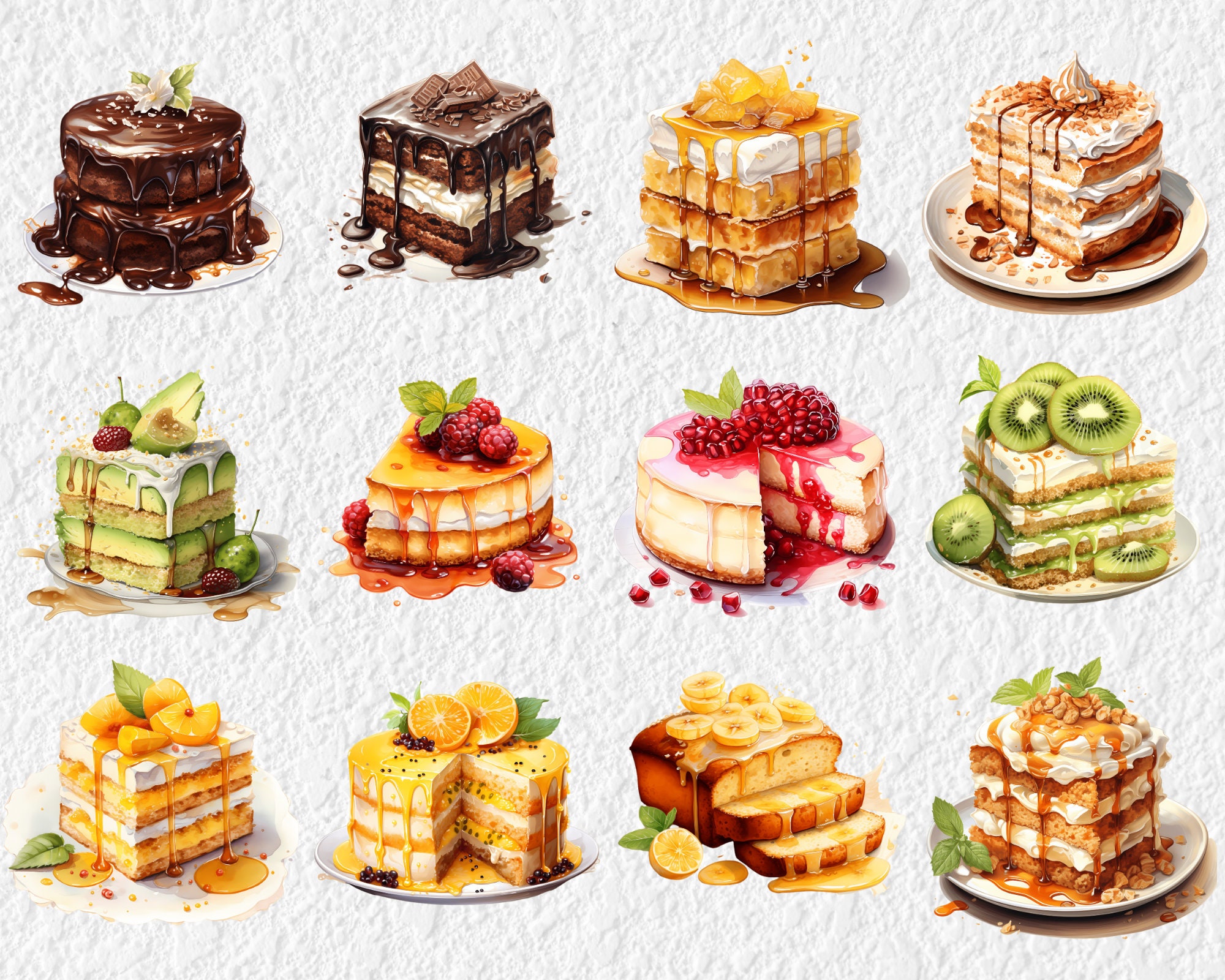 60 PNG Delicious Cake Clipart, Watercolor Birthday Cake, Sweet Dessert ...