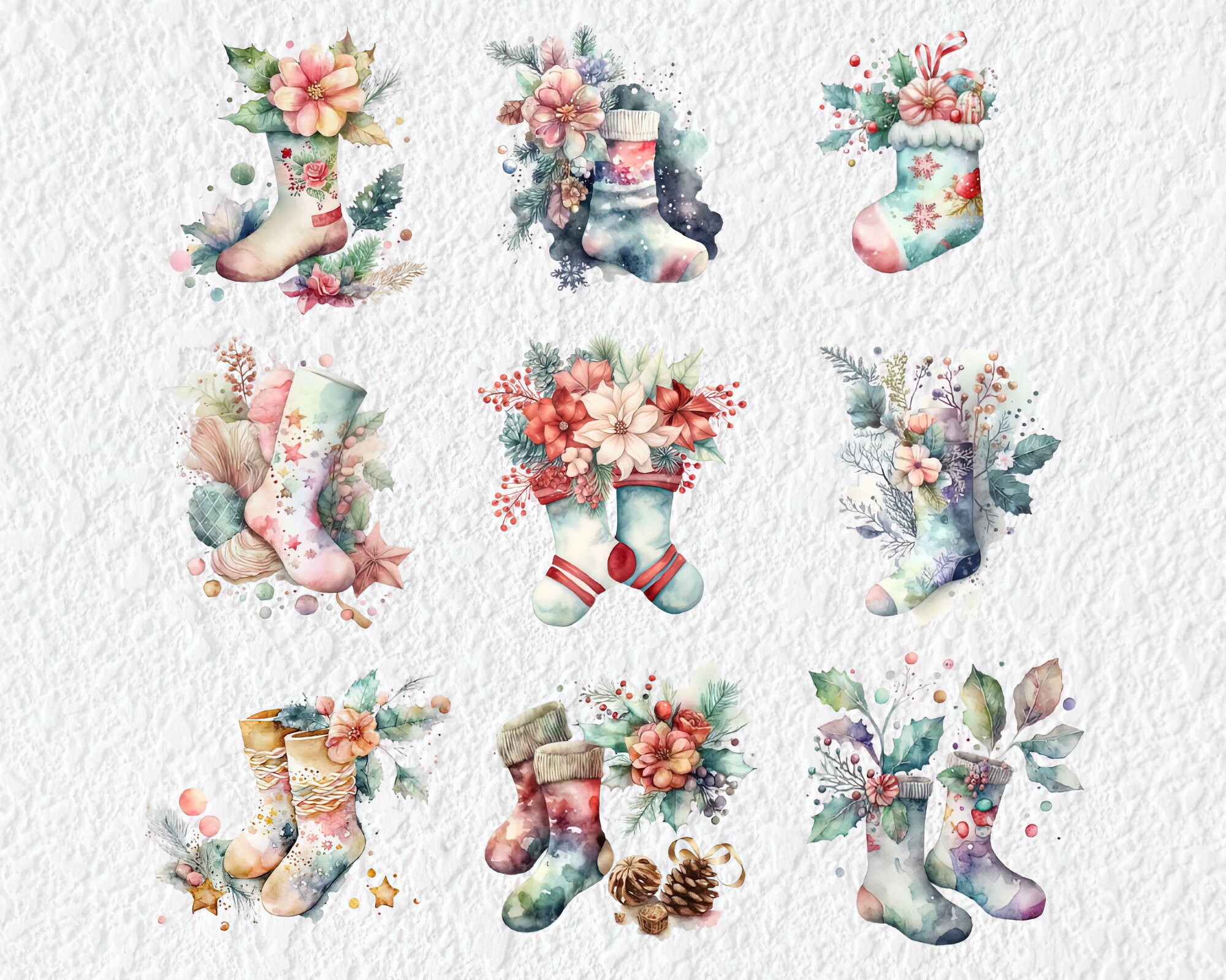 35 PNG Christmas Socks Watercolor Clipart Watercolor Xmas Decoration ...