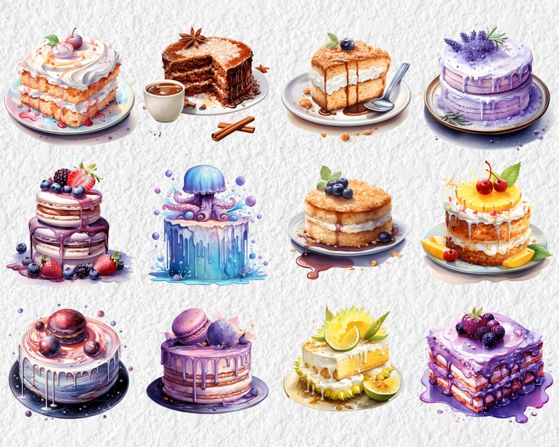 60 PNG Delicious Cake Clipart, Watercolor Birthday Cake, Sweet Dessert ...