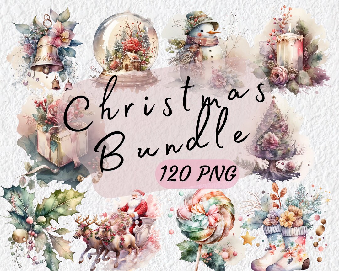 120 PNG Christmas Bundle Clipart ,watercolor Big Bundle Christmas ...