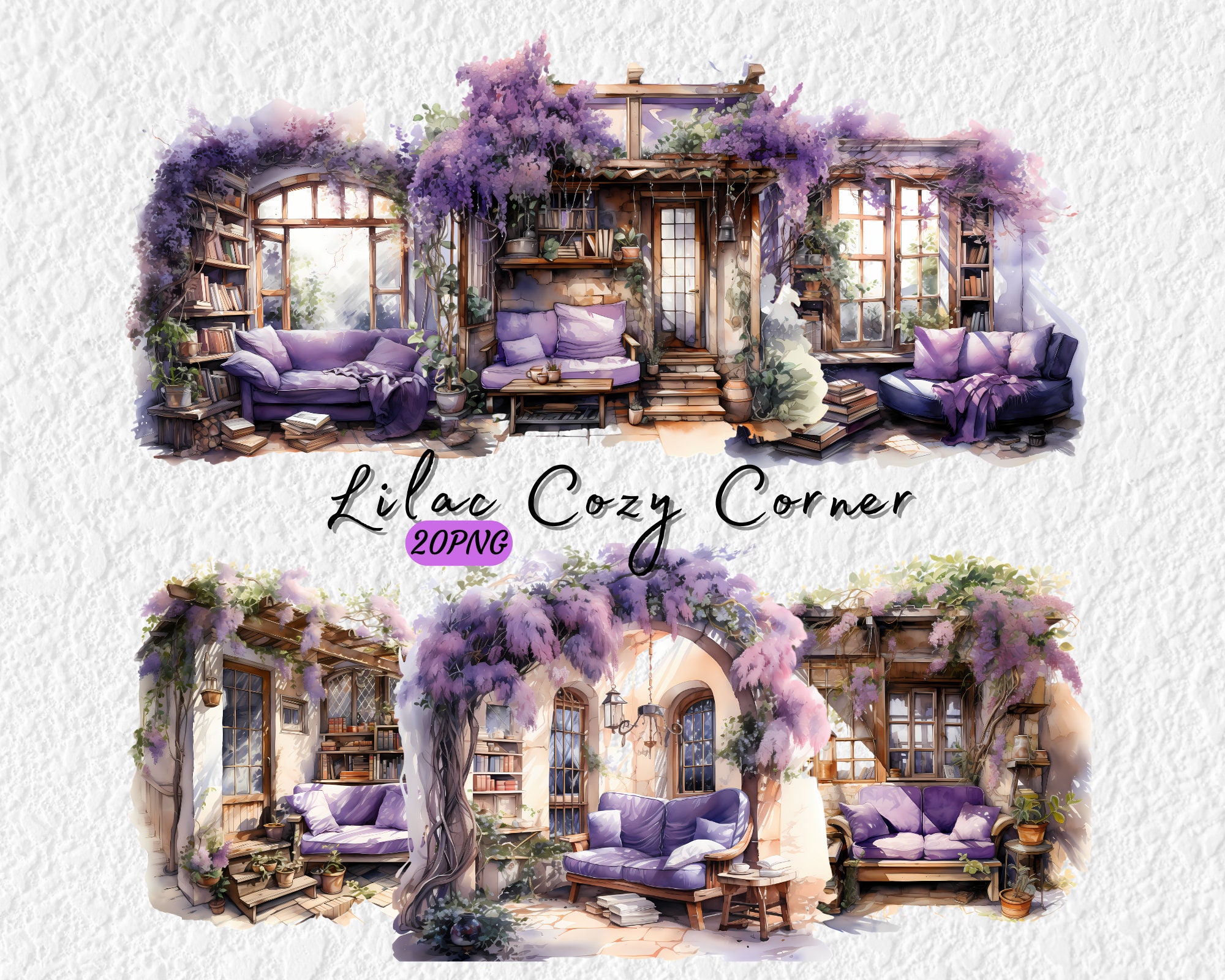 Lilac Cozy Corner Clipart Watercolor Lilac Cozy Room - Etsy