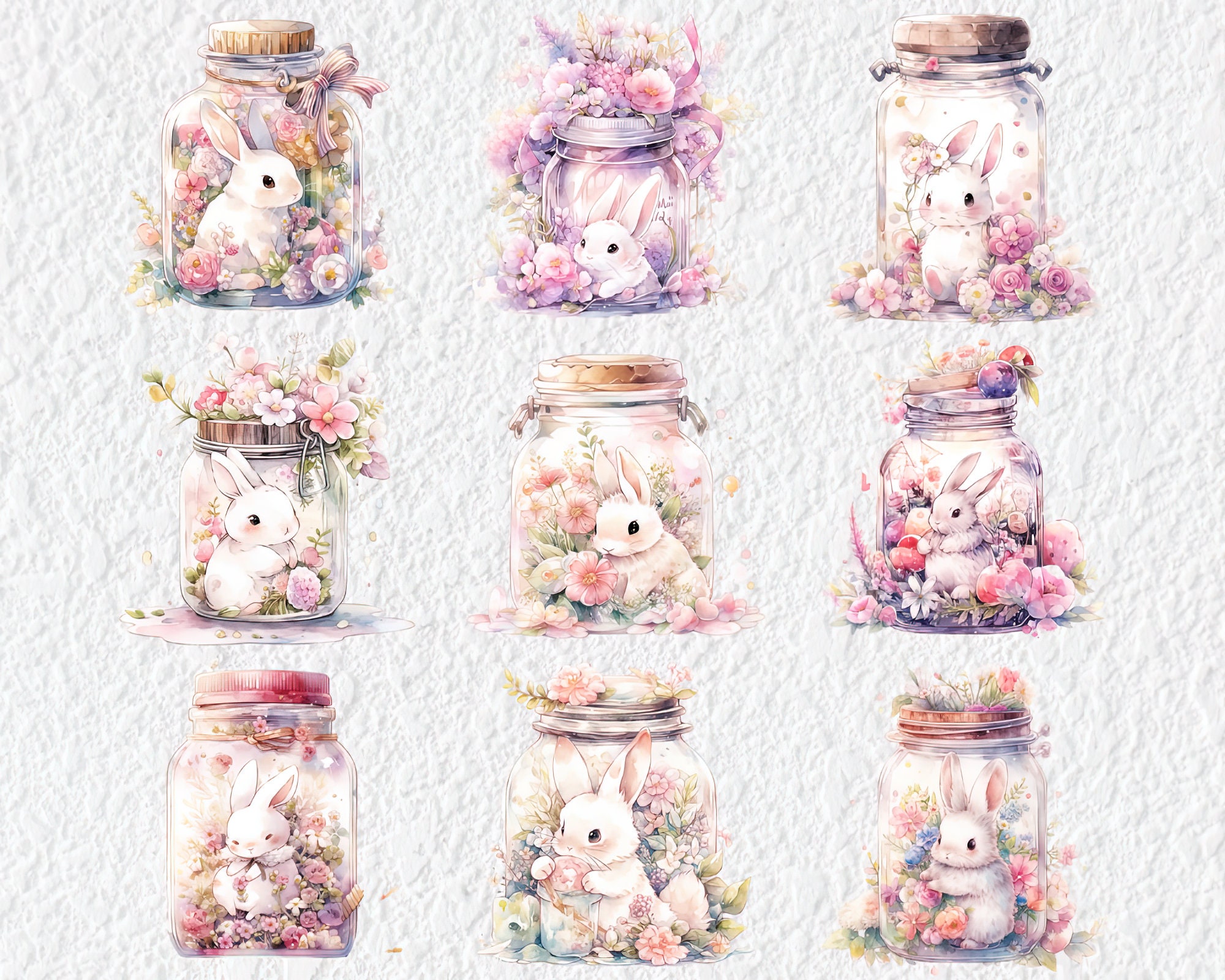 30 PNG Bunny Jar Clipart Watercolor Enchanting Fairy Tale - Etsy