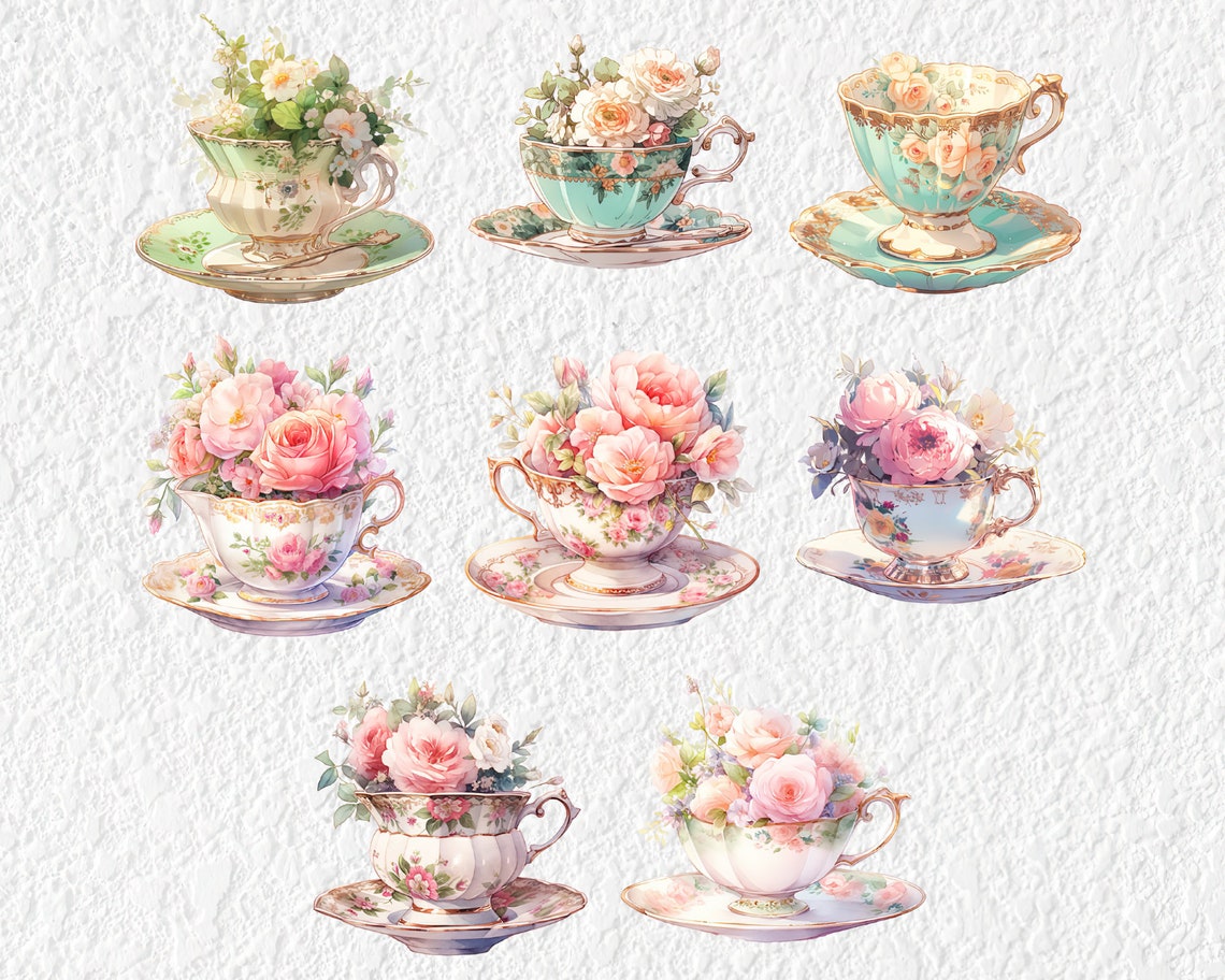 32 PNG Tea Cup Clipart Watercolor Tea Cup & Tea Pot Tea Party Digital ...
