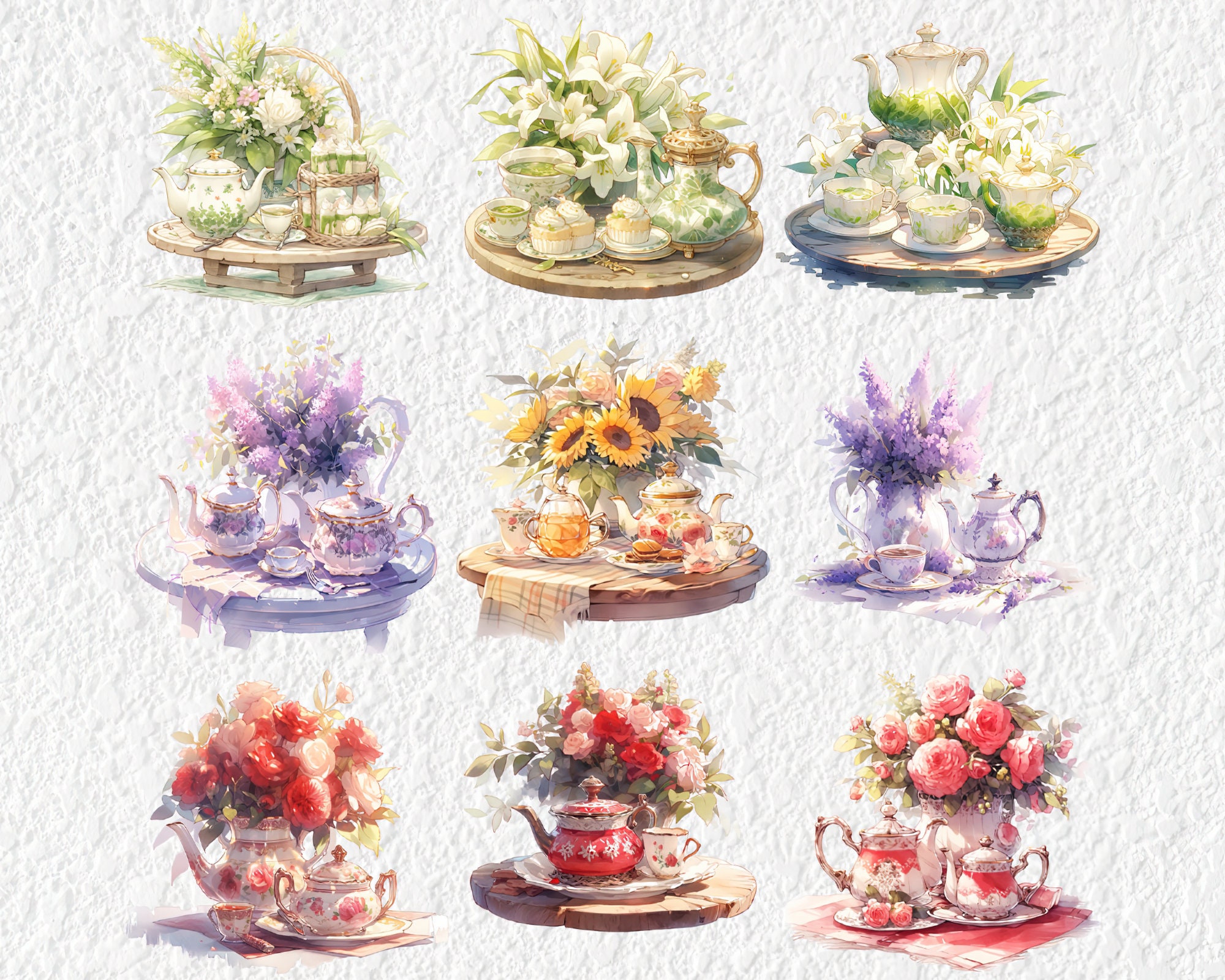 25 PNG Tea Set Clipart Watercolor Tea Cup & Tea Pot Tea Party Digital ...