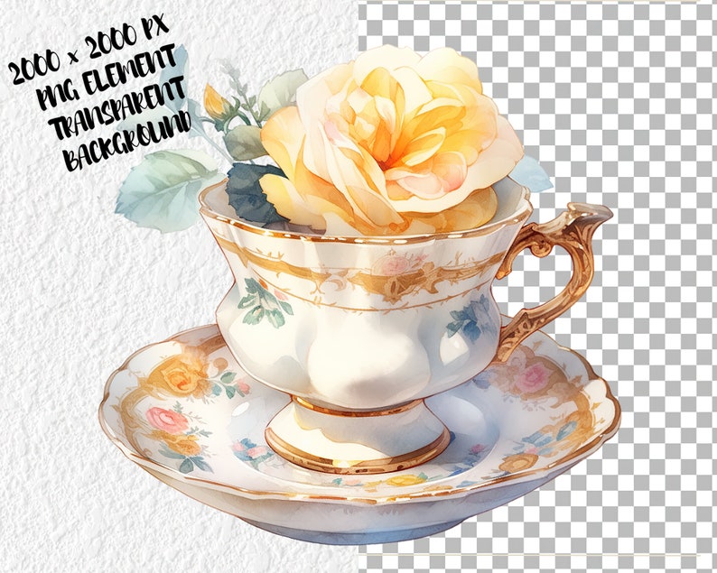 32 PNG Tea Cup Clipart Watercolor Tea Cup & Tea Pot Tea Party Digital ...