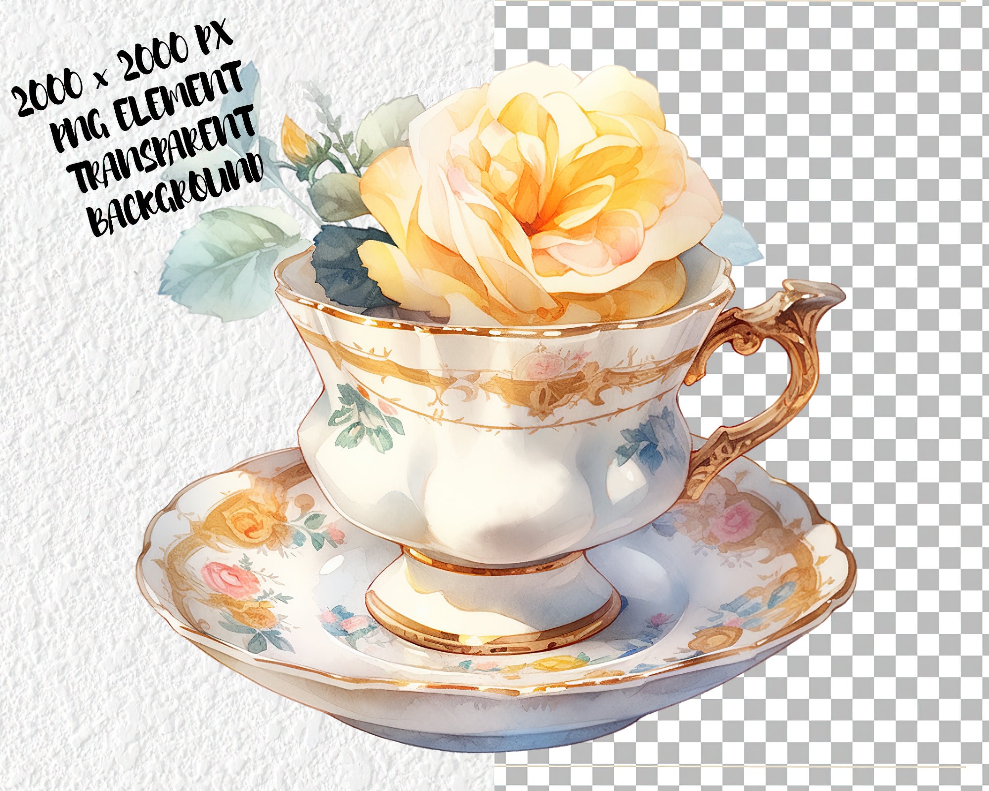 32 PNG Tea Cup Clipart Watercolor Tea Cup & Tea Pot Tea Party Digital ...