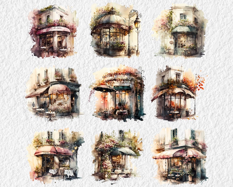 Paris Cafe Clipart, Watercolor Cafe, Cozy Shop Clipart, Romantic Spring ...