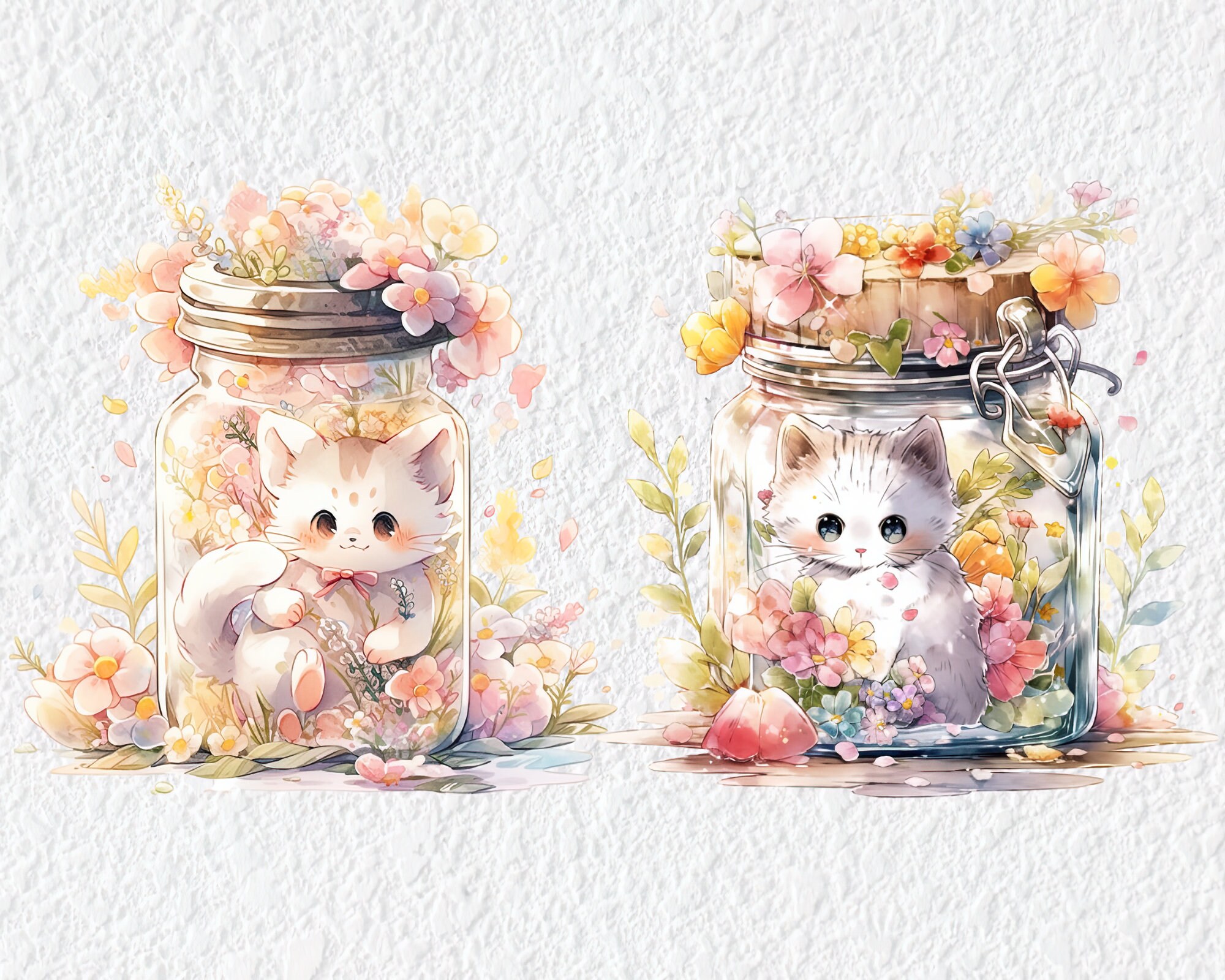 35 PNG Kitten Mason Jar Clipart Watercolor Fantasy Mason Jars, Digital Download, Free Commercial ...