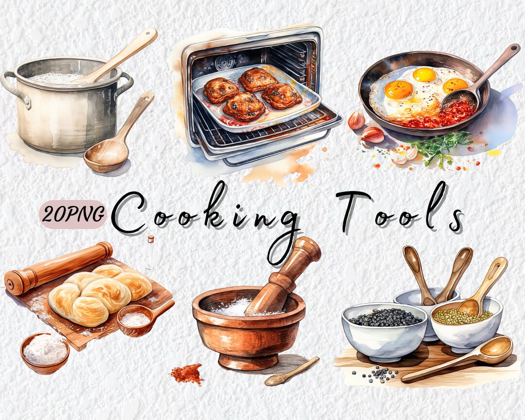 20 PNG Cooking Tools Clipart, Watercolor Kitchen Tools, Food Clipart ...