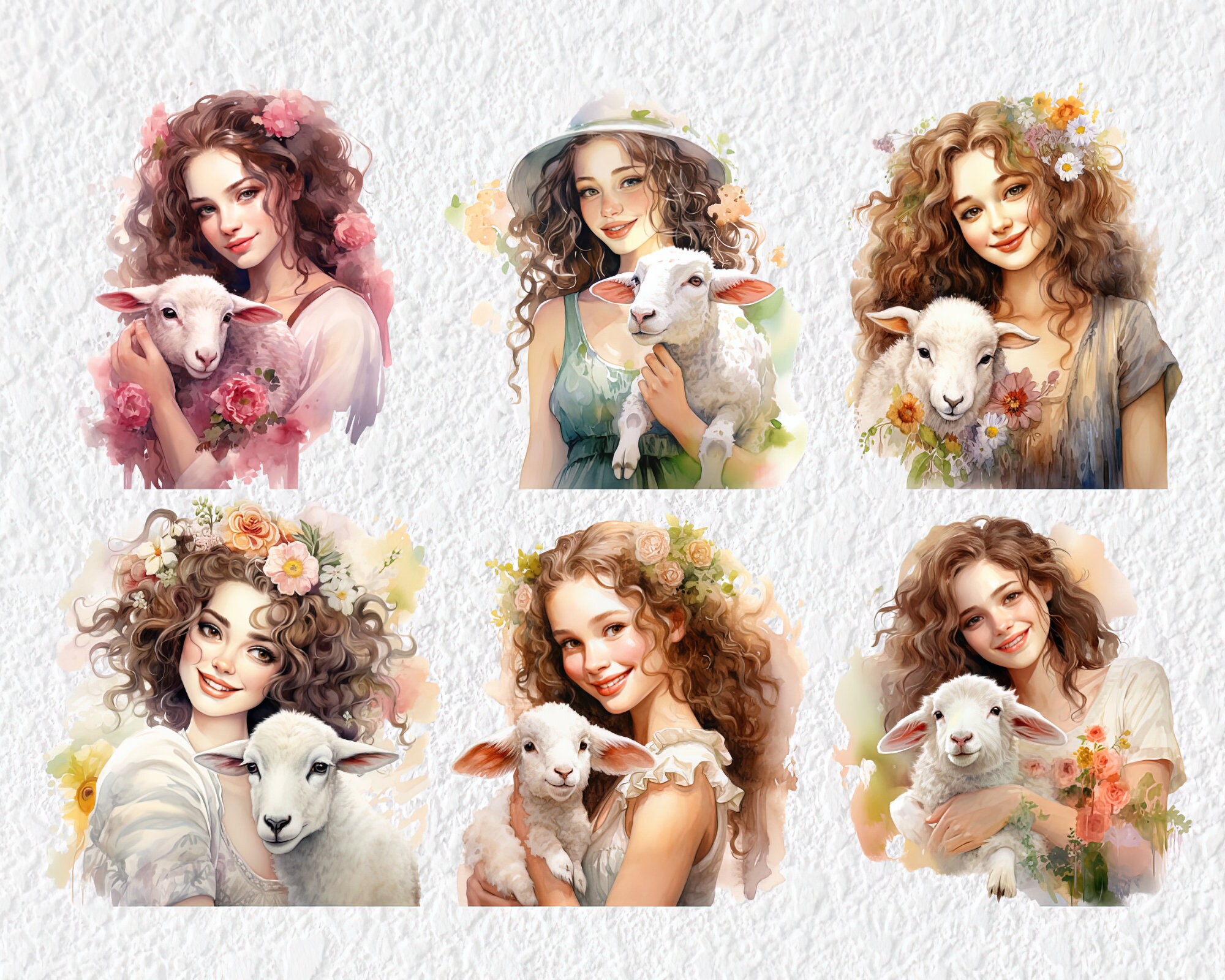 20 PNG Pretty Lady & Lamb Clipart Watercolor Cute Lamb - Etsy