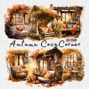 Autumn Cozy Corner Clipart, Watercolor Autumn, Cozy Room Clipart ...