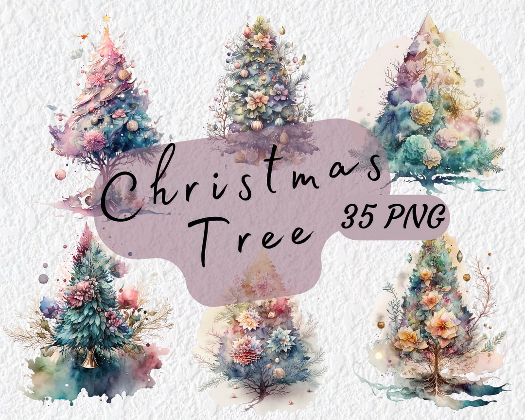 35 PNG Christmas Tree Clipart Watercolor Christmas Decoration Bundle ...
