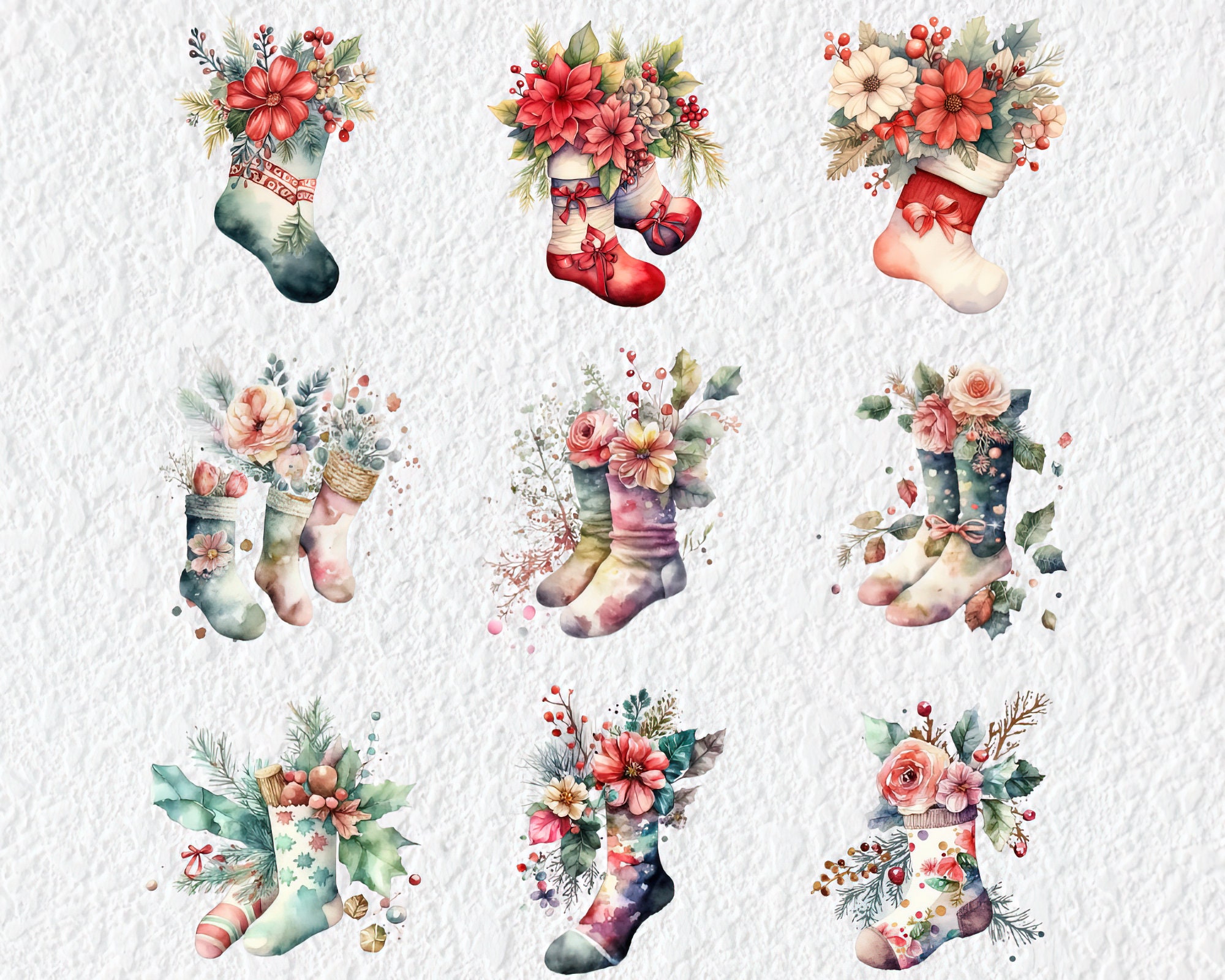 35 PNG Christmas Socks Watercolor Clipart Watercolor Xmas Decoration ...