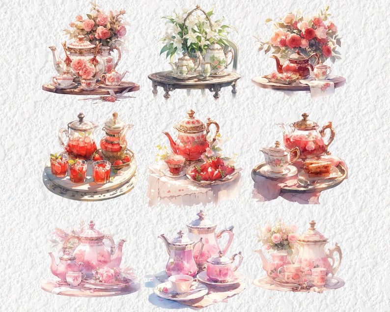 25 PNG Tea Set Clipart Watercolor Tea Cup & Tea Pot Tea - Etsy