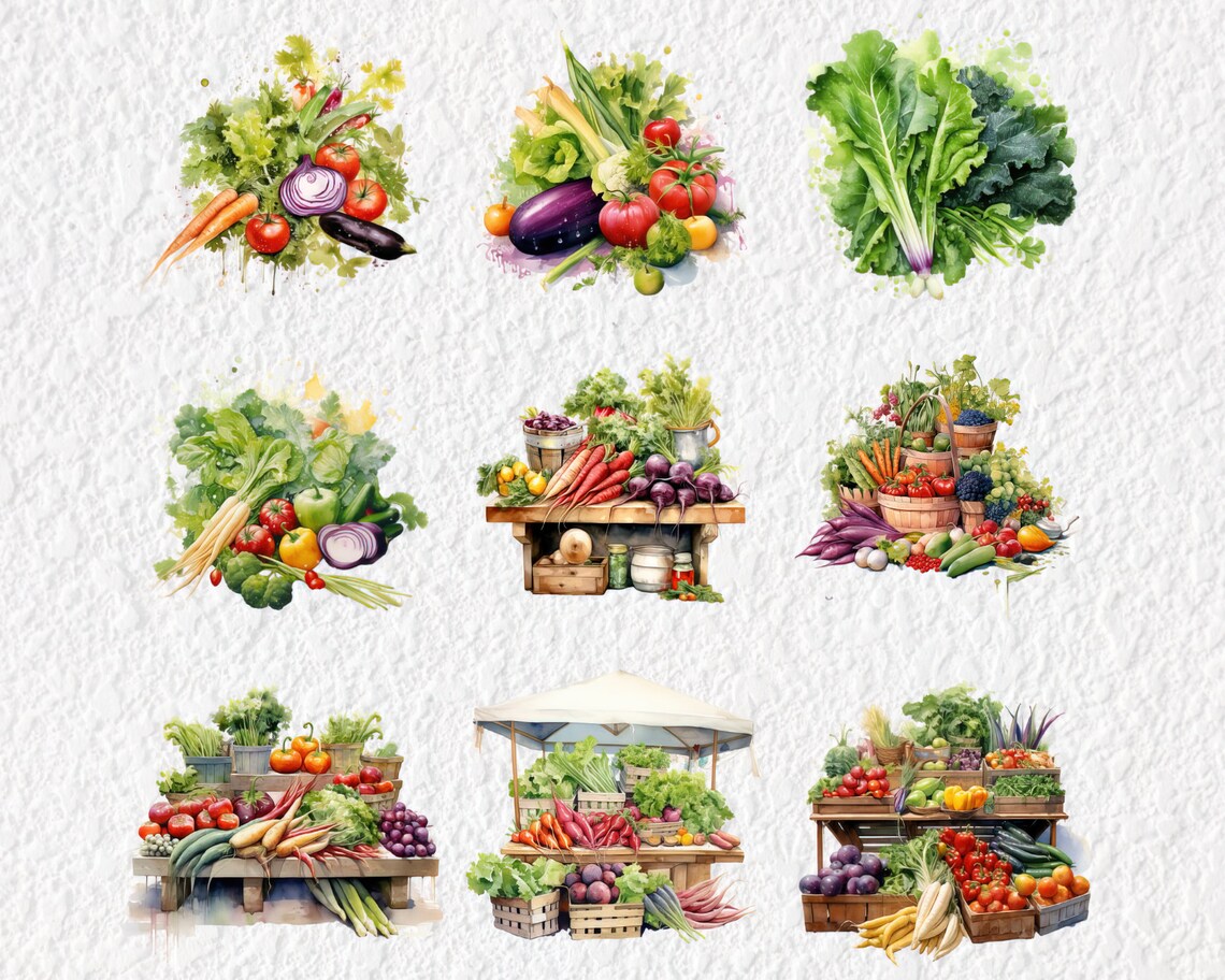 20 PNG Farm-to-table Vegetables Clipart Watercolor Green Food & Drinks ...