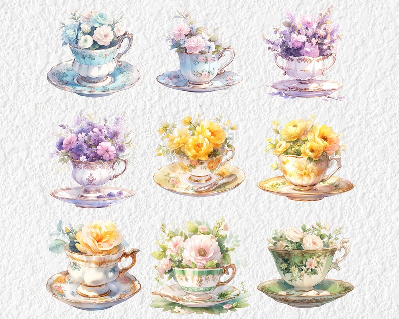 32 PNG Tea Cup Clipart Watercolor Tea Cup & Tea Pot Tea Party Digital ...