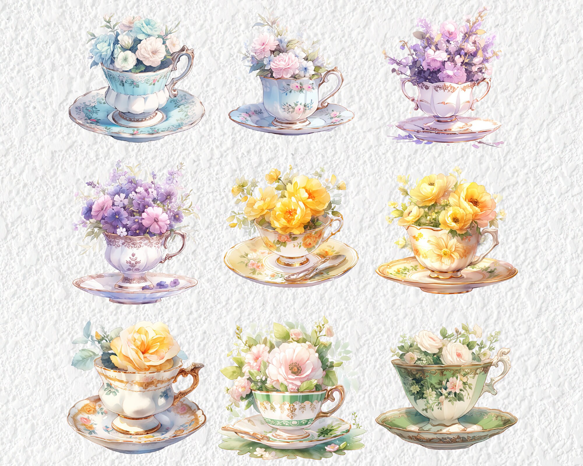 32 PNG Tea Cup Clipart Watercolor Tea Cup & Tea Pot Tea Party Digital ...