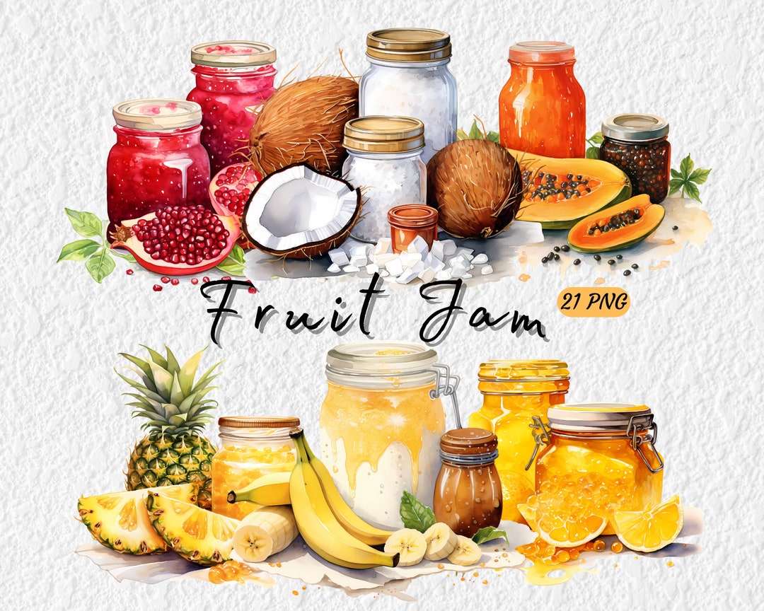 21 PNG Fruit Jam Clipart, Watercolor Homemade Fruit Preserve Cliparts ...