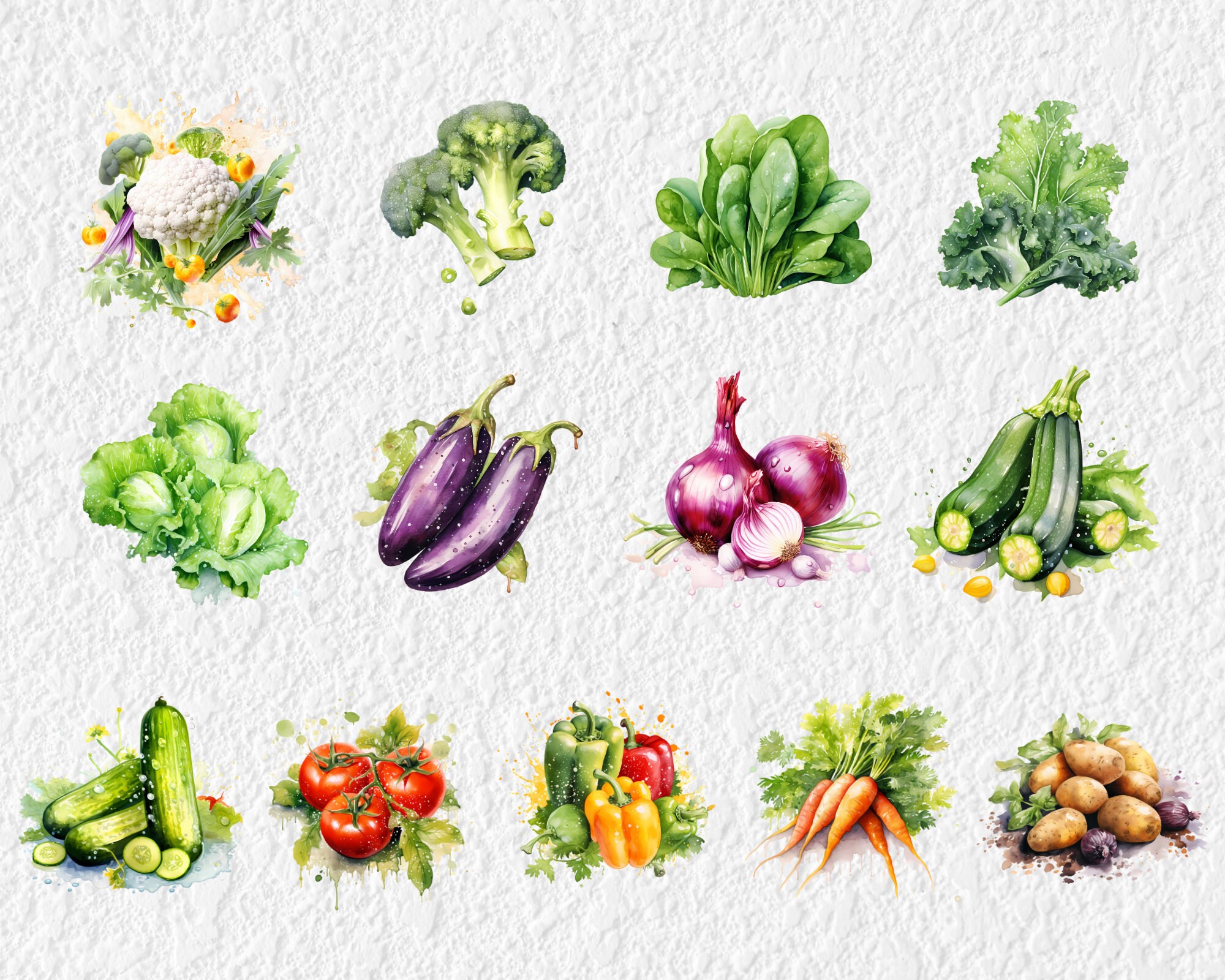 30 PNG Fresh Vegetables Clipart Watercolor Green Food & Drinks Digital ...