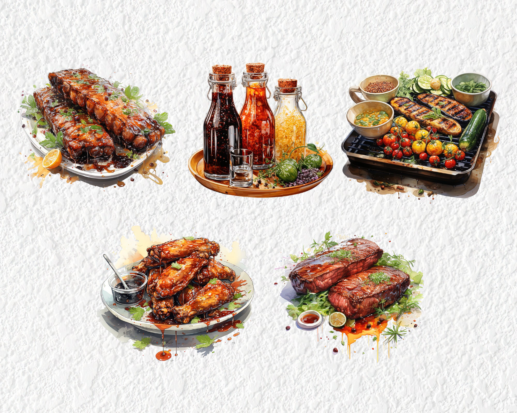 20 PNG Barbecue Clipart Bundle Watercolor Food & Drinks Arts Digital ...