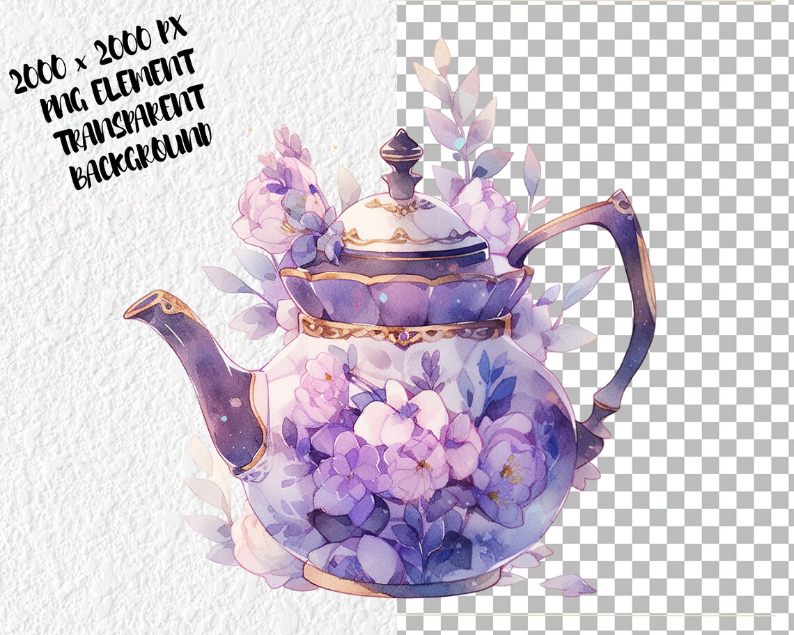24 PNG Tea Pot Clipart Watercolor Tea Cup & Tea Pot Tea Party Digital ...