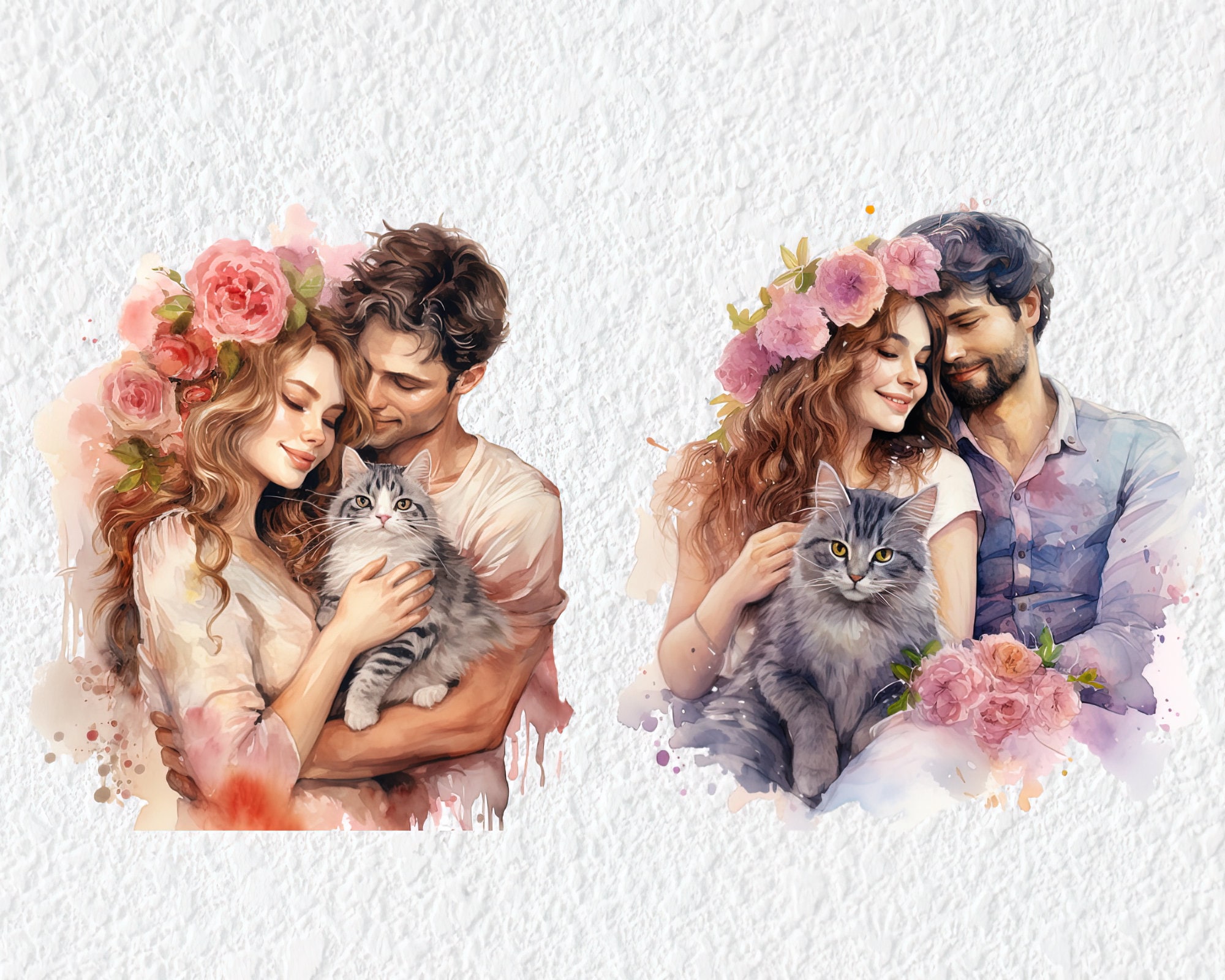 20 PNG Couple & Cat Clipart Watercolor Romantic Couple, Pet Clipart ...