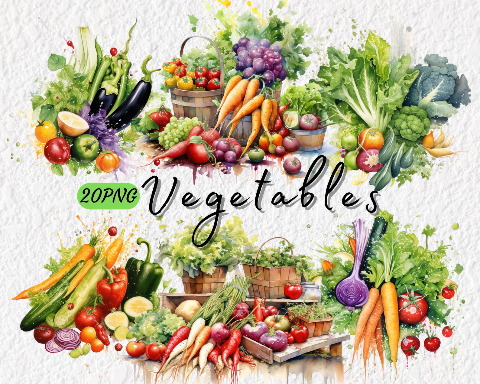 20 PNG Farm-to-table Vegetables Clipart Watercolor Green Food & Drinks ...