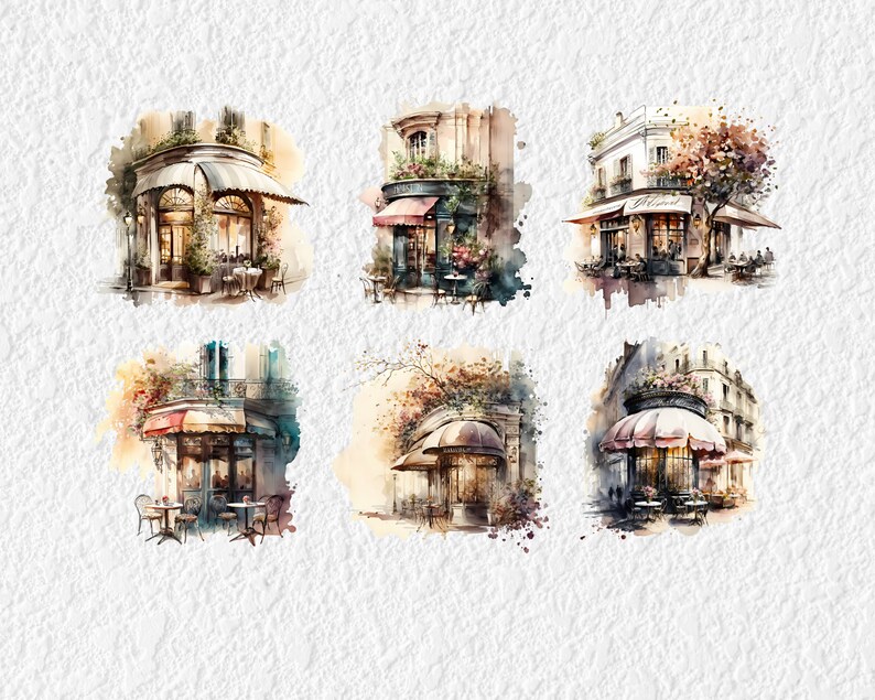 Paris Cafe Clipart, Watercolor Cafe, Cozy Shop Clipart, Romantic Spring ...
