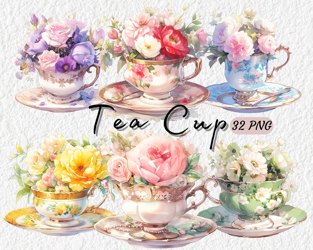 32 PNG Tea Cup Clipart Watercolor Tea Cup & Tea Pot Tea Party Digital ...